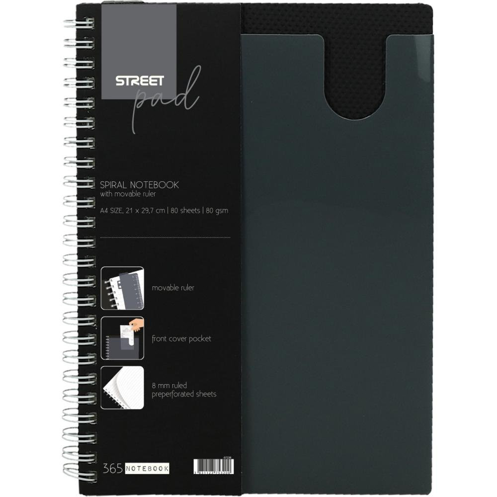 Spiralni zvezek A5 črte S.PAD Office Black | PETKA