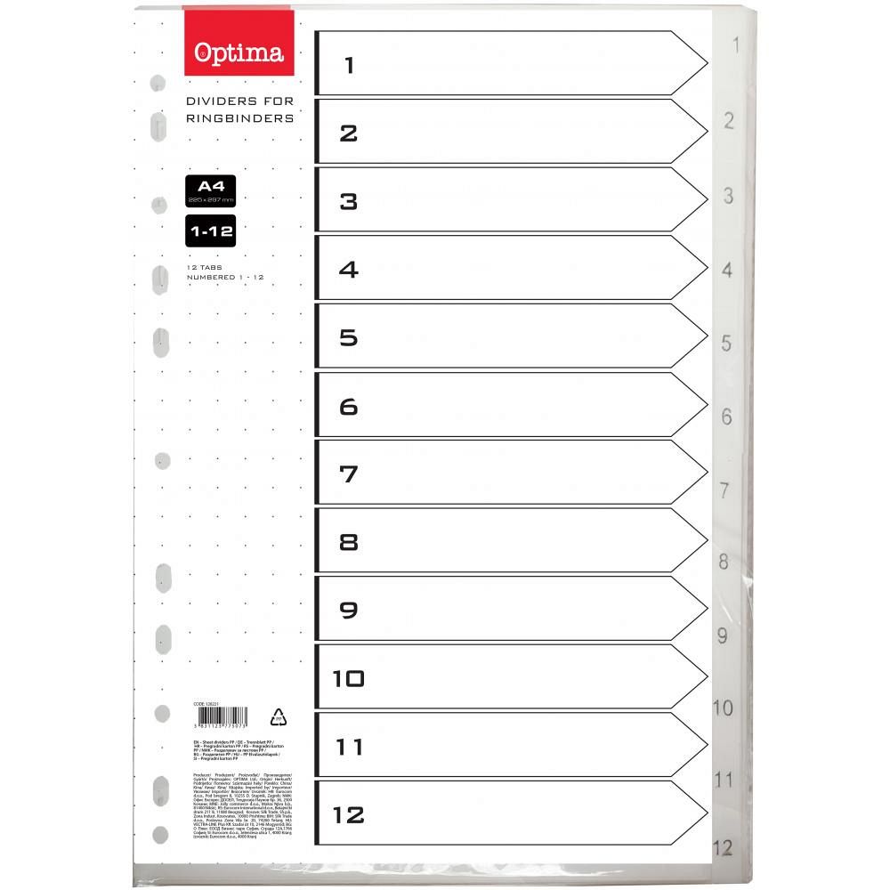 Številčni pregradni karton 1-12 za registratorje (A4) | PETKA
